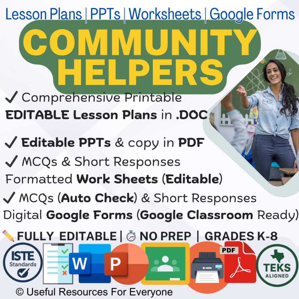 Community Helpers Bundle: 4 Editable Lessons, PPTs & Career Fun