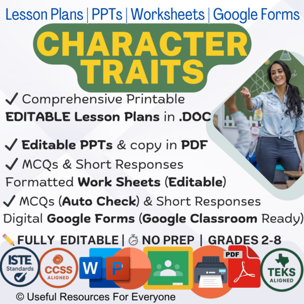 Character Traits Bundle: 13 Editable Lessons, PPTs & Analysis