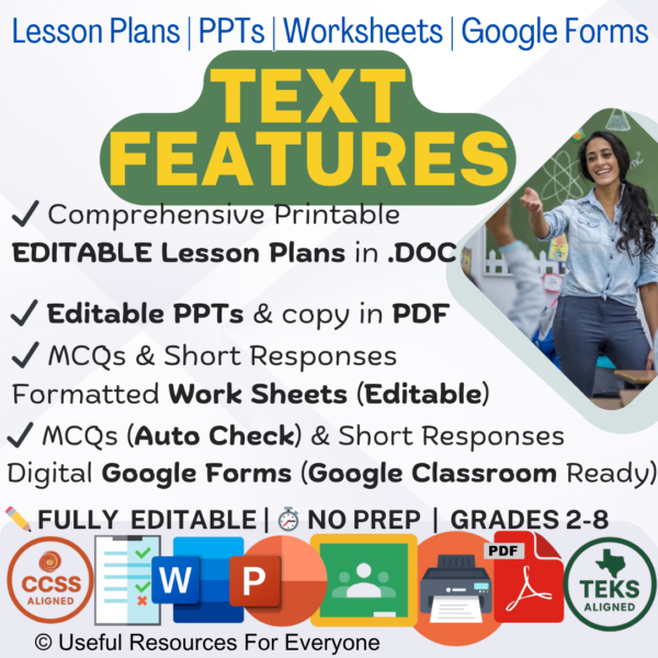 Text Features Mastery: 7 Editable Lessons, PPTs & ELA Skills Kit