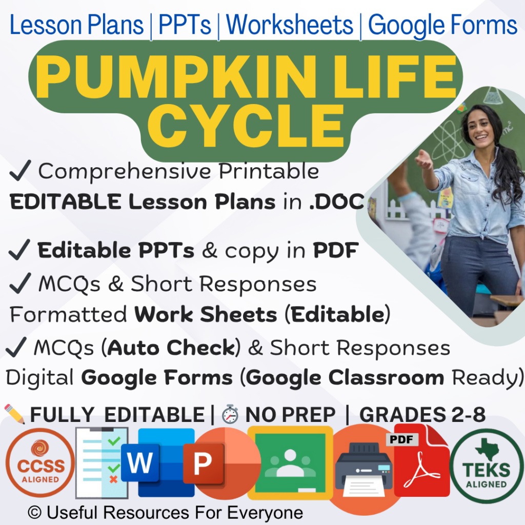 Pumpkin Life Cycle Bundle: 12 Editable Lessons, PPTs & Science Kit