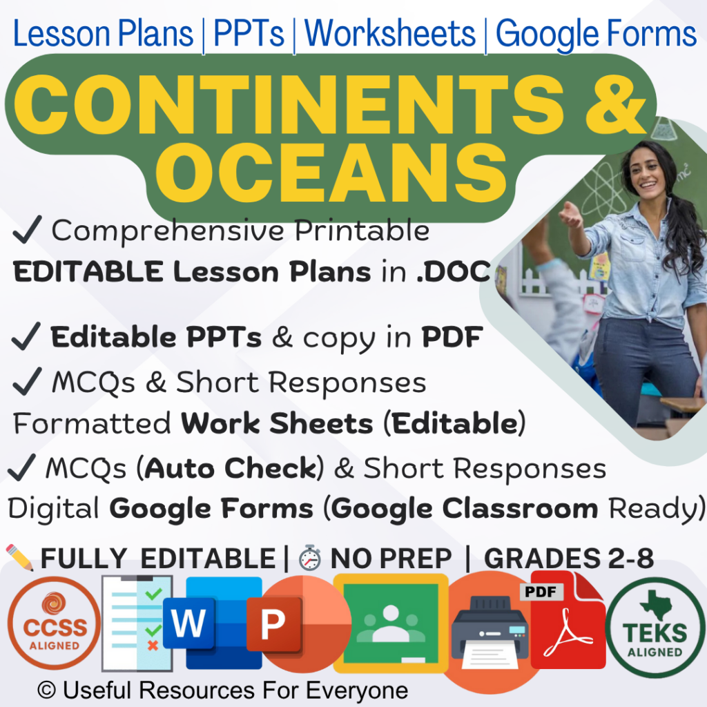 Continents & Oceans Bundle: 16 Editable Lessons, PPTs & Maps