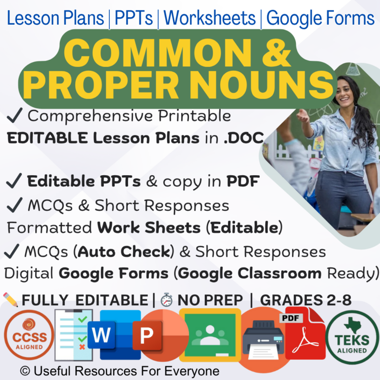 Common & Proper Nouns Bundle: 8 Editable Lessons & Quizzes